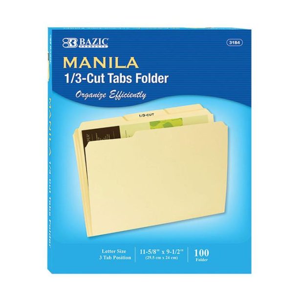 1/3 Cut Letter Size Manila File Folder (100/Pack) | The CEO Creative