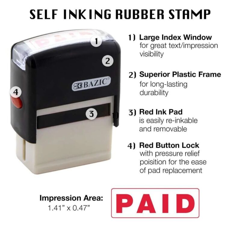 BAZIC Paid Self Inking Rubber Stamp (Red Ink) | The CEO Creative